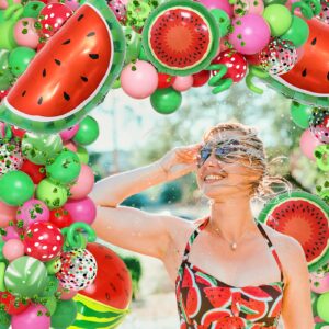 Ouddy Party 140PCS Watermelon Party Decorations Balloon Arch Garland Kit - Red Green Polka Dot Watermelon Balloons Watermelon Vines for Baby Shower Birthday Summer One in a Melon Party Decorations