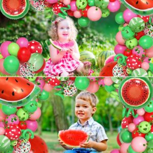 Ouddy Party 140PCS Watermelon Party Decorations Balloon Arch Garland Kit - Red Green Polka Dot Watermelon Balloons Watermelon Vines for Baby Shower Birthday Summer One in a Melon Party Decorations