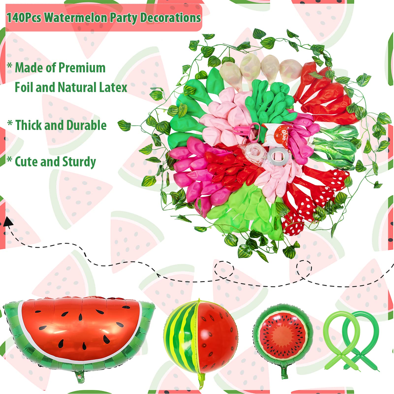 Ouddy Party 140PCS Watermelon Party Decorations Balloon Arch Garland Kit - Red Green Polka Dot Watermelon Balloons Watermelon Vines for Baby Shower Birthday Summer One in a Melon Party Decorations