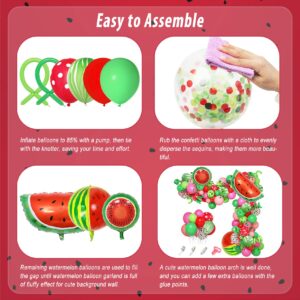 Ouddy Party 140PCS Watermelon Party Decorations Balloon Arch Garland Kit - Red Green Polka Dot Watermelon Balloons Watermelon Vines for Baby Shower Birthday Summer One in a Melon Party Decorations