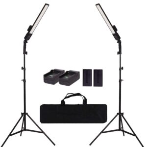 gskaiwen led video light battery powered photography light portable handheld wand,dimmable 2800-5500k photo studio light kit with np-970 li-ion battery and stand for portrait, youtube,outdoor video