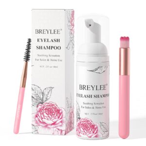 breylee eyelash extension cleanser,eyelash extension shampoo, eyelash extension foam & brushes eyelid cleanser for makeup remover paraben & sulfate free for salon and home use