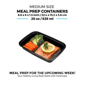 Freshware Meal Prep Containers 1 Compartment Food Storage Containers with Lids, Bento Box, BPA Free, Stackable, Microwave/Dishwasher/Freezer Safe (28 oz), 50 Count (Pack of 1)