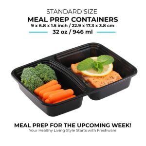 Freshware Meal Prep Containers [50 Pack] 2 Compartment with Lids, Food Storage Containers, Bento Box, BPA Free, Stackable, Microwave/Dishwasher/Freezer Safe (28 oz)