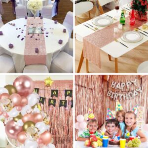 Rose Gold Balloons Garland Arch Kit, 96 Pack Birthday Party Decorations Supplies Set, Balloons w/ 2 Foil Fringe Curtains & 1 Sequin Table Runner, for Bridal, Baby Shower, Birthday, Graduation,