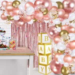 Rose Gold Balloons Garland Arch Kit, 96 Pack Birthday Party Decorations Supplies Set, Balloons w/ 2 Foil Fringe Curtains & 1 Sequin Table Runner, for Bridal, Baby Shower, Birthday, Graduation,