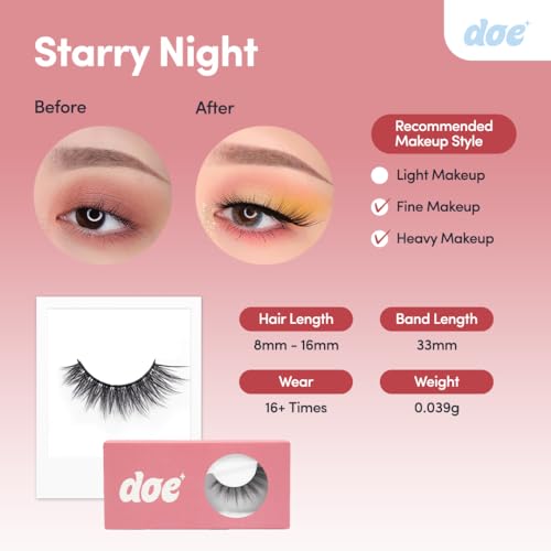 Starry Night - Reusable & Natural Looking Lash Wispies. Handmade from Ultra-Fine Korean Silk. Lightweight Eyelash for that Everyday Look (1 Pack)