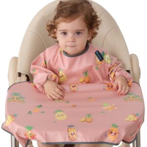 pewingo weaning bib & blw attaches and fully cover to baby highchair, long sleeves bib with waterproof, machine washable & comfortable,easy to clean, suitable for baby infant-pink