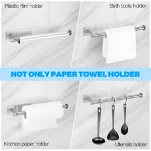 Under Cabinet Paper Towel Holder - Self Adhesive or Drilling, SUS304 Stainless Steel Wall Mount Silver Towel Paper Holder for Kitchen, Pantry, Sink