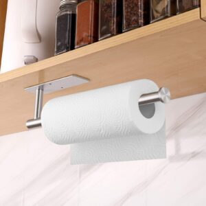 Under Cabinet Paper Towel Holder - Self Adhesive or Drilling, SUS304 Stainless Steel Wall Mount Silver Towel Paper Holder for Kitchen, Pantry, Sink