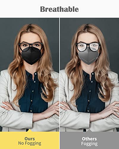 YUIKIO KN95 Face Masks, 30 Pack Individual Packed Safety Masks, Filter Efficiency≥95%, 5 Layers Filter Safety Mask Against PM2.5 Disposable KN95 Respirator Mask Breathable Cup Mask in Bulk (Black)