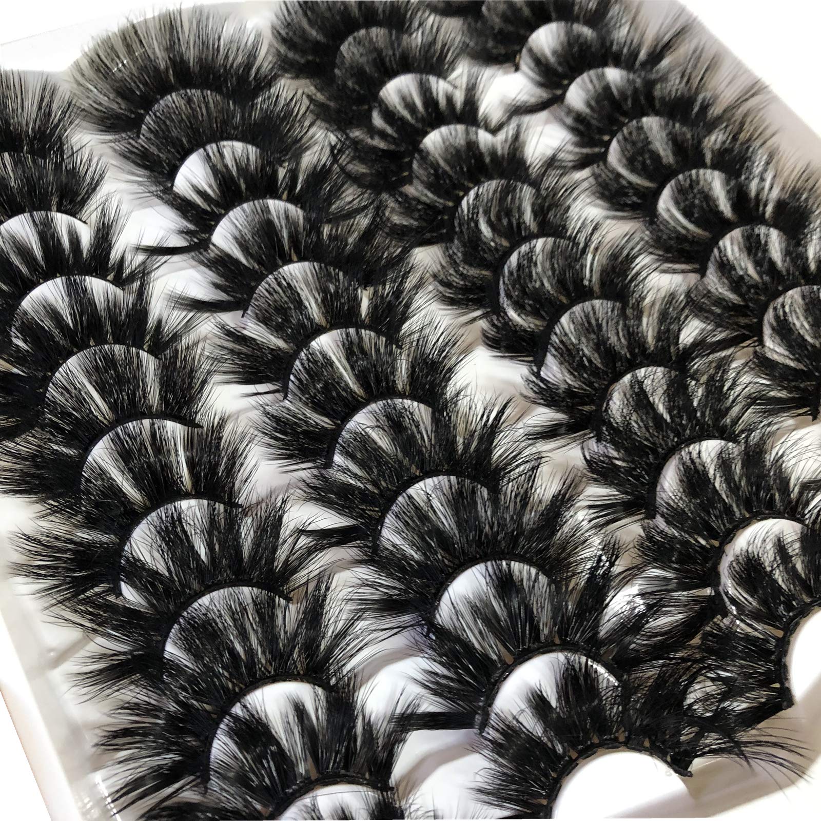 Pooplunch False Eyelashes 25MM Faux Mink Lashes 20 Pairs Pack Fluffy Dramatic Long Thick Fake Eye Lashes Wholesale Bulk