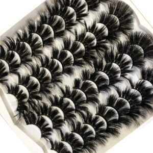 Pooplunch False Eyelashes 25MM Faux Mink Lashes 20 Pairs Pack Fluffy Dramatic Long Thick Fake Eye Lashes Wholesale Bulk