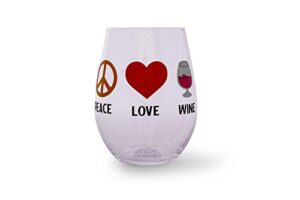 "peace love wine" oversized stemless wine glass | holds 20 ounces