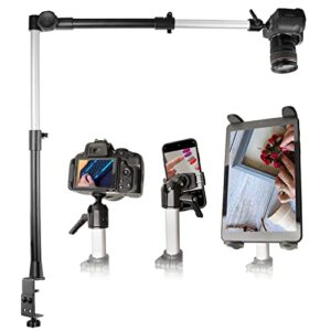 arkon mounts overhead camera mount | includes ceiling mount bracket, phone holder, tablet holder, & camera mount | 360° adjustable | durable & super stable metal mounting base dslrtabmg5