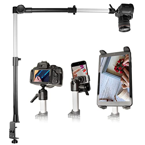 ARKON Mounts Overhead Camera Mount | Includes Ceiling Mount Bracket, Phone Holder, Tablet Holder, & Camera Mount | 360° Adjustable | Durable & Super Stable Metal Mounting Base DSLRTABMG5