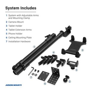 ARKON Mounts Overhead Camera Mount | Includes Ceiling Mount Bracket, Phone Holder, Tablet Holder, & Camera Mount | 360° Adjustable | Durable & Super Stable Metal Mounting Base DSLRTABMG5