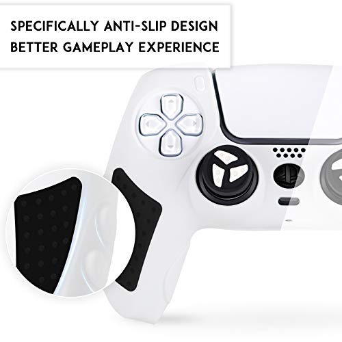 SIKEMAY PS5 Controller Skin, Anti-Slip Thicken Silicone Protective Cover Case Perfectly Compatible with Playstation 5 Dualsense Controller Grip with 10 x Thumb Grip Caps (White-Black)