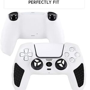 SIKEMAY PS5 Controller Skin, Anti-Slip Thicken Silicone Protective Cover Case Perfectly Compatible with Playstation 5 Dualsense Controller Grip with 10 x Thumb Grip Caps (White-Black)