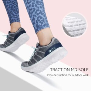 STQ Tennis Shoes for Women Arch Support Breathable Mesh Athletic Road Running Sneakers for Walking Gym Grey Pink 8