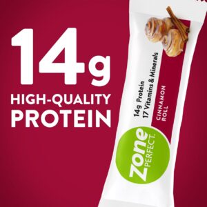 ZonePerfect Protein Bars, 14g Protein, 17 Vitamins & Minerals, Protein Snack, Cinnamon Roll, 12 Count (Pack of 3), 36 Bars