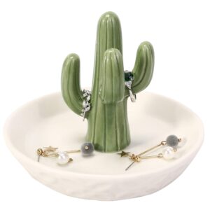 home smile ceramic cactus ring holder with derorative white dish for jewelry,christmas birthday gifts for women