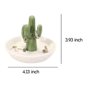 HOME SMILE Ceramic Cactus Ring Holder with Derorative White Dish for Jewelry,Christmas Birthday Gifts for Women