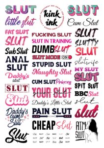 kink ink - 34 x "slut" temporary tattoo kinky a4 sheet