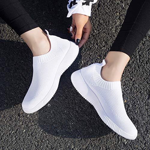 AKINGIO Womens Walking Shoes Fashion Tennis Sneakers Athletic Non Slip Lightweight Casual Running Shoes White US 7.5