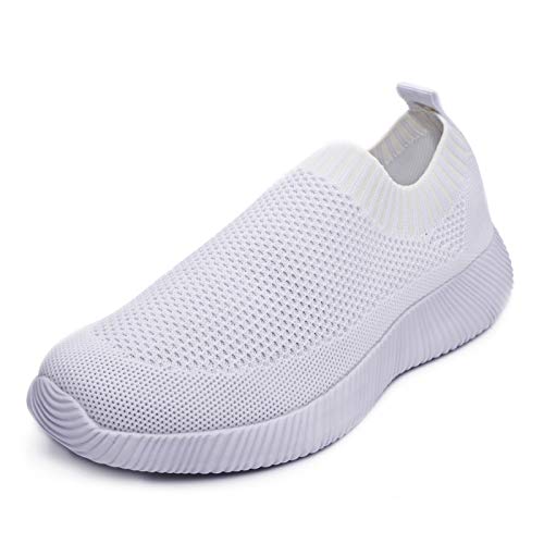 AKINGIO Womens Walking Shoes Fashion Tennis Sneakers Athletic Non Slip Lightweight Casual Running Shoes White US 7.5