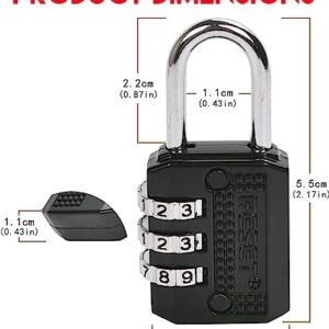 RESET-071 3 Digit Small Combination Lock Tiny Padlock for Mini Locker Box Luggage Suitcase Backpack Black