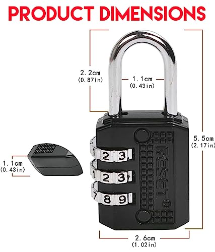 RESET-071 3 Digit Small Combination Lock Tiny Padlock for Mini Locker Box Luggage Suitcase Backpack Black