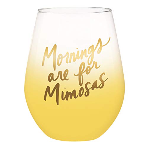 Slant Collections Stemless Wine Glass, 30-Ounce, Mornings Are For Mimosas