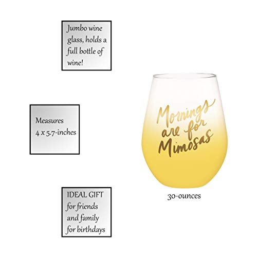 Slant Collections Stemless Wine Glass, 30-Ounce, Mornings Are For Mimosas