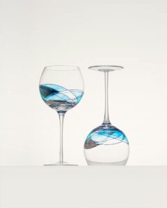 antoni barcelona wine glass large stem 21oz mediterranean art handblown handpainted glassware unique gifts ideas women men birthday (blue, set 2)