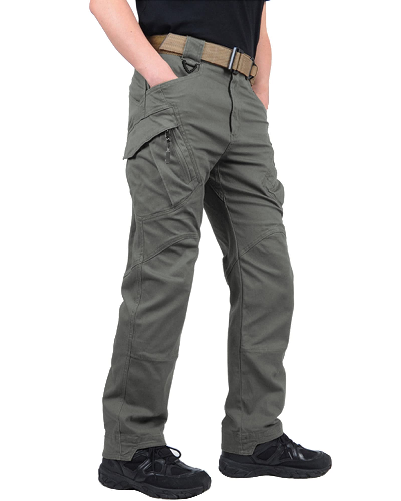 FEDTOSING Tactical Pants for Men with 9 Pockets Cotton Cargo Work Military Trousers Stretch Hiking Combat Rip-Stop Pants Green 42x30