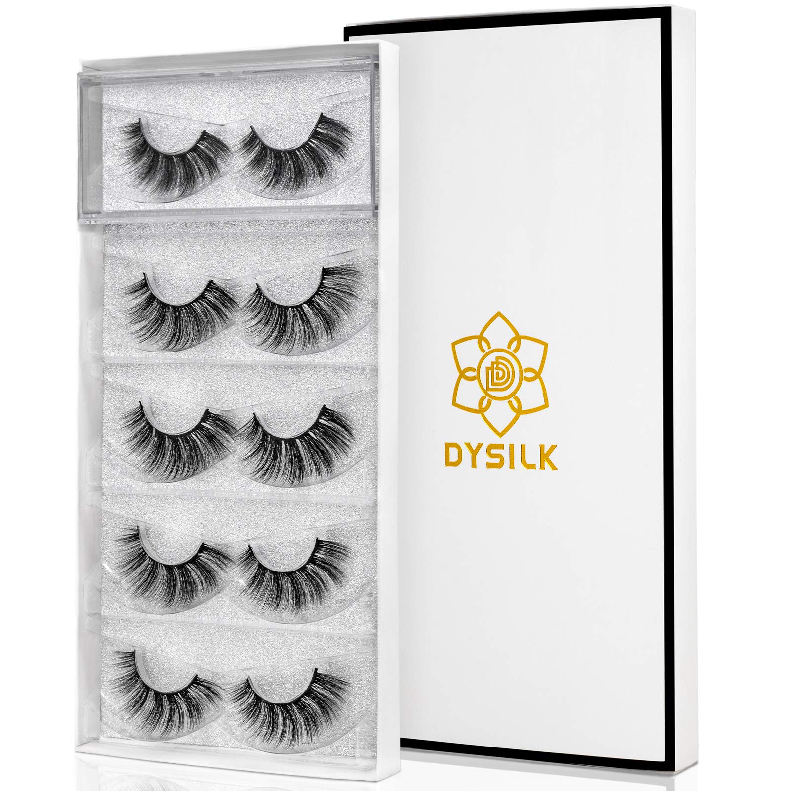 DYSILK Lashes Wispy Eyelashes - False Eyelashes 5 Pairs 6D Mink Lashes - Fake Eyelashes Natural Look Like Extensions Strip Lashes Fluffy Lash Pack | 007-18mm