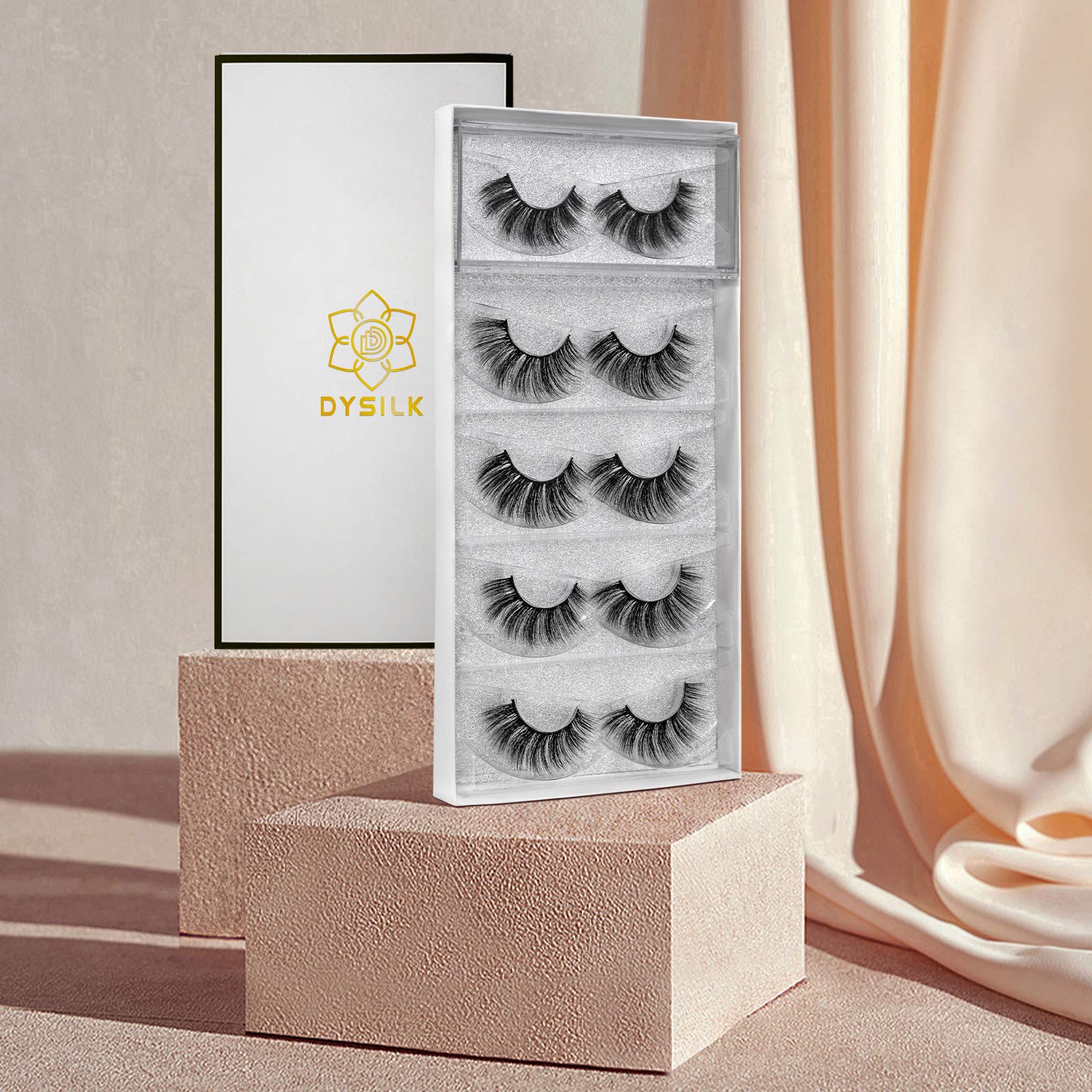 DYSILK Lashes Wispy Eyelashes - False Eyelashes 5 Pairs 6D Mink Lashes - Fake Eyelashes Natural Look Like Extensions Strip Lashes Fluffy Lash Pack | 007-18mm