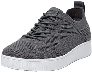 fitflop women's rally tennis sneaker-tonal knit, pewter grey/metallic pewter, 9