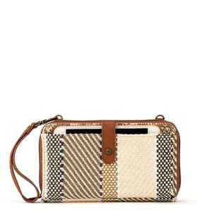 sakroots large smartphone crossbody in canvas, detachable wristlet strap, tobacco batik world woven