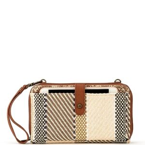 Sakroots Large Smartphone Crossbody in Canvas, Detachable Wristlet Strap, Tobacco Batik World Woven