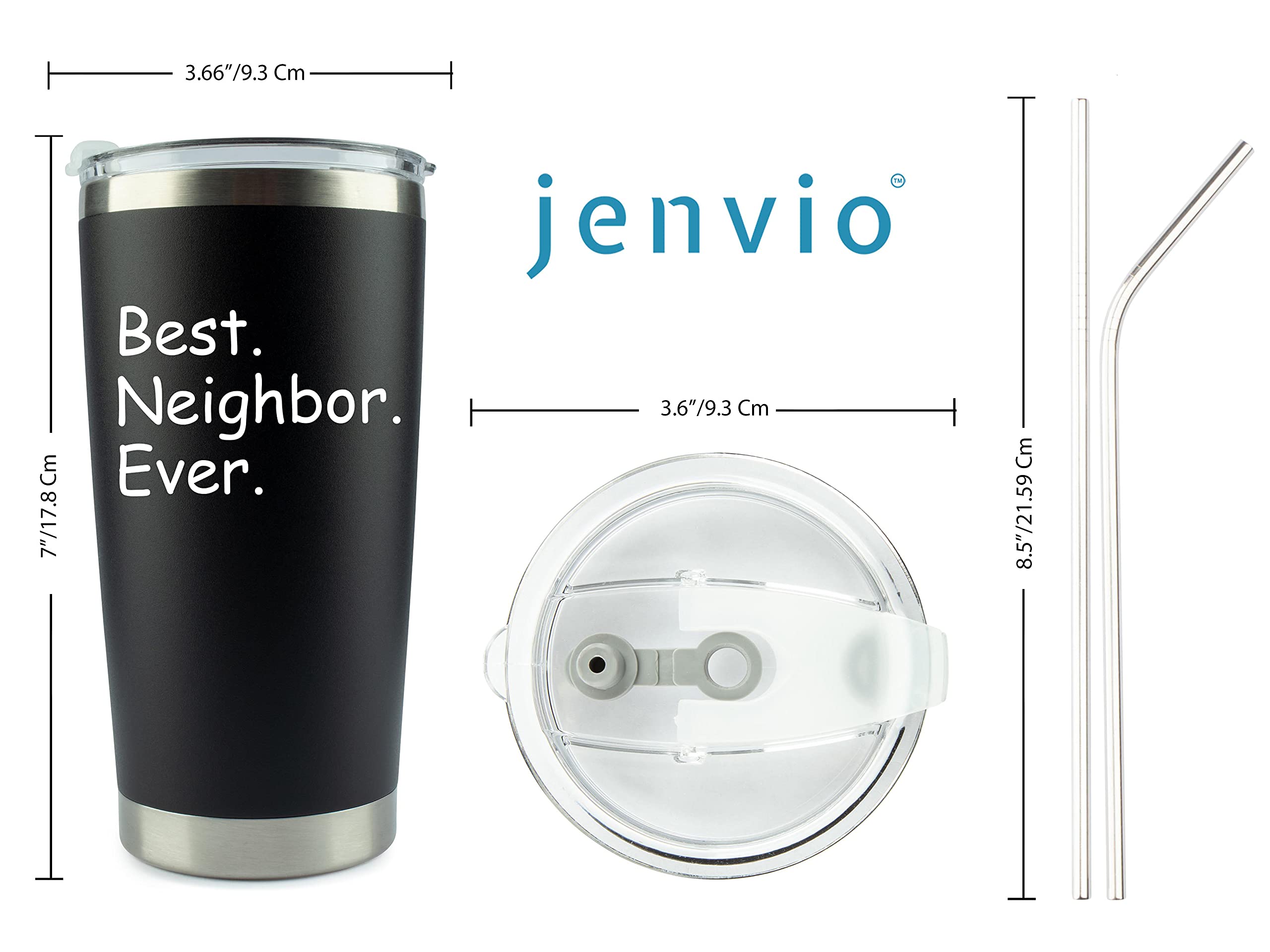 JENVIO Neighbor Gifts | Laser Engraved Stainless Steel Travel Tumbler with Lid and 2 Straws | Housewarming New Ideas Going Away Thank You Valentine's Day (20 Ounce)