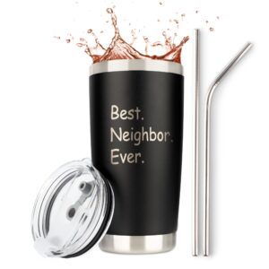 JENVIO Neighbor Gifts | Laser Engraved Stainless Steel Travel Tumbler with Lid and 2 Straws | Housewarming New Ideas Going Away Thank You Valentine's Day (20 Ounce)