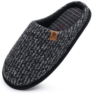 oncai mens black knit stripes cozy memory foam scuff slippers slip on warm house shoes indoor/outdoor with best arch surpport size 11