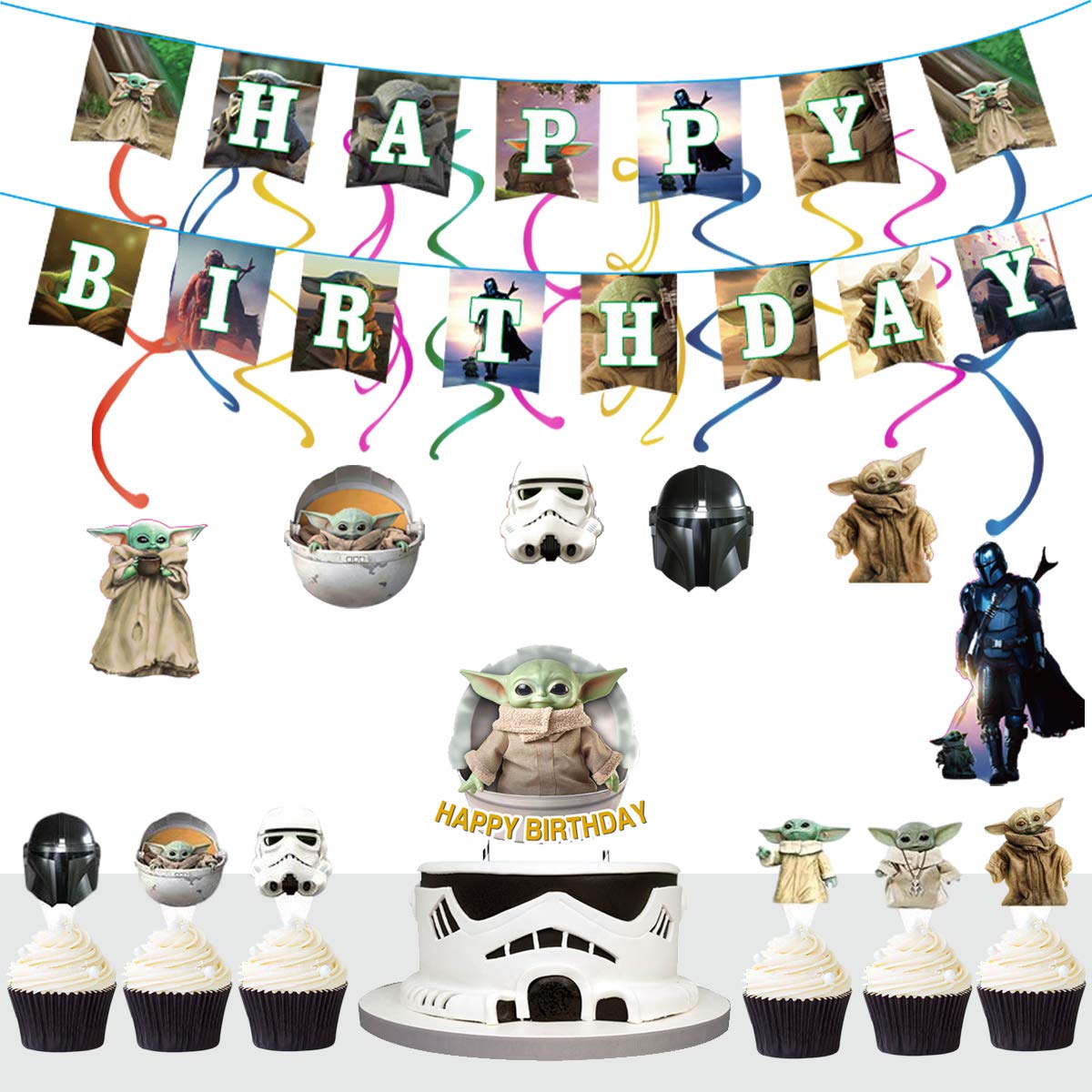 Star Wars Yoda birthday Party Decoration, Yoda Birthday Banner, Cake Top Hat, Hanging Decoration, Yoda Birthday Theme Party Supplies