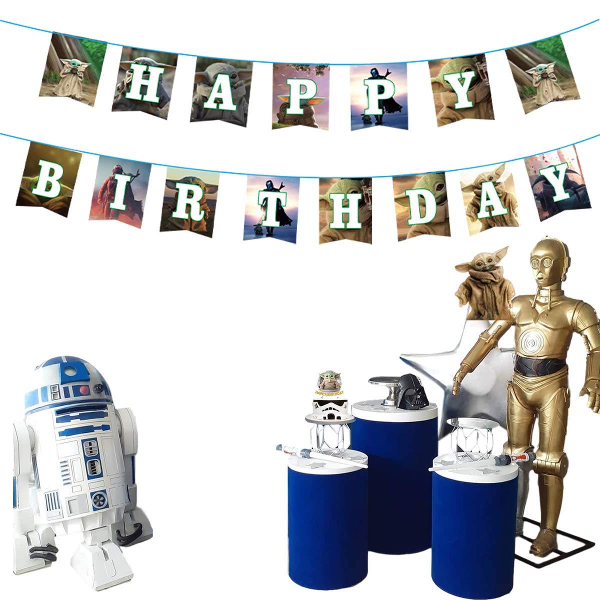 Star Wars Yoda birthday Party Decoration, Yoda Birthday Banner, Cake Top Hat, Hanging Decoration, Yoda Birthday Theme Party Supplies