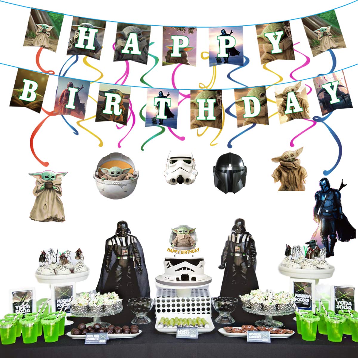 Star Wars Yoda birthday Party Decoration, Yoda Birthday Banner, Cake Top Hat, Hanging Decoration, Yoda Birthday Theme Party Supplies