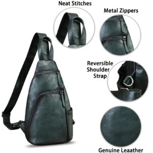 Genuine Leather Sling Bag Crossbody Purse Handmade Hiking Daypack Fanny Bags Retro Shoulder Backpack Vintage Chest Pack (Darkgrey)