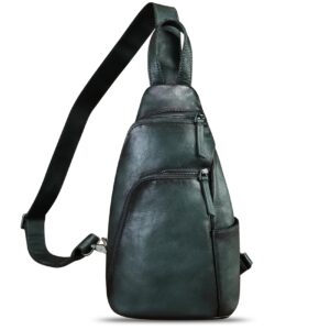 Genuine Leather Sling Bag Crossbody Purse Handmade Hiking Daypack Fanny Bags Retro Shoulder Backpack Vintage Chest Pack (Darkgrey)