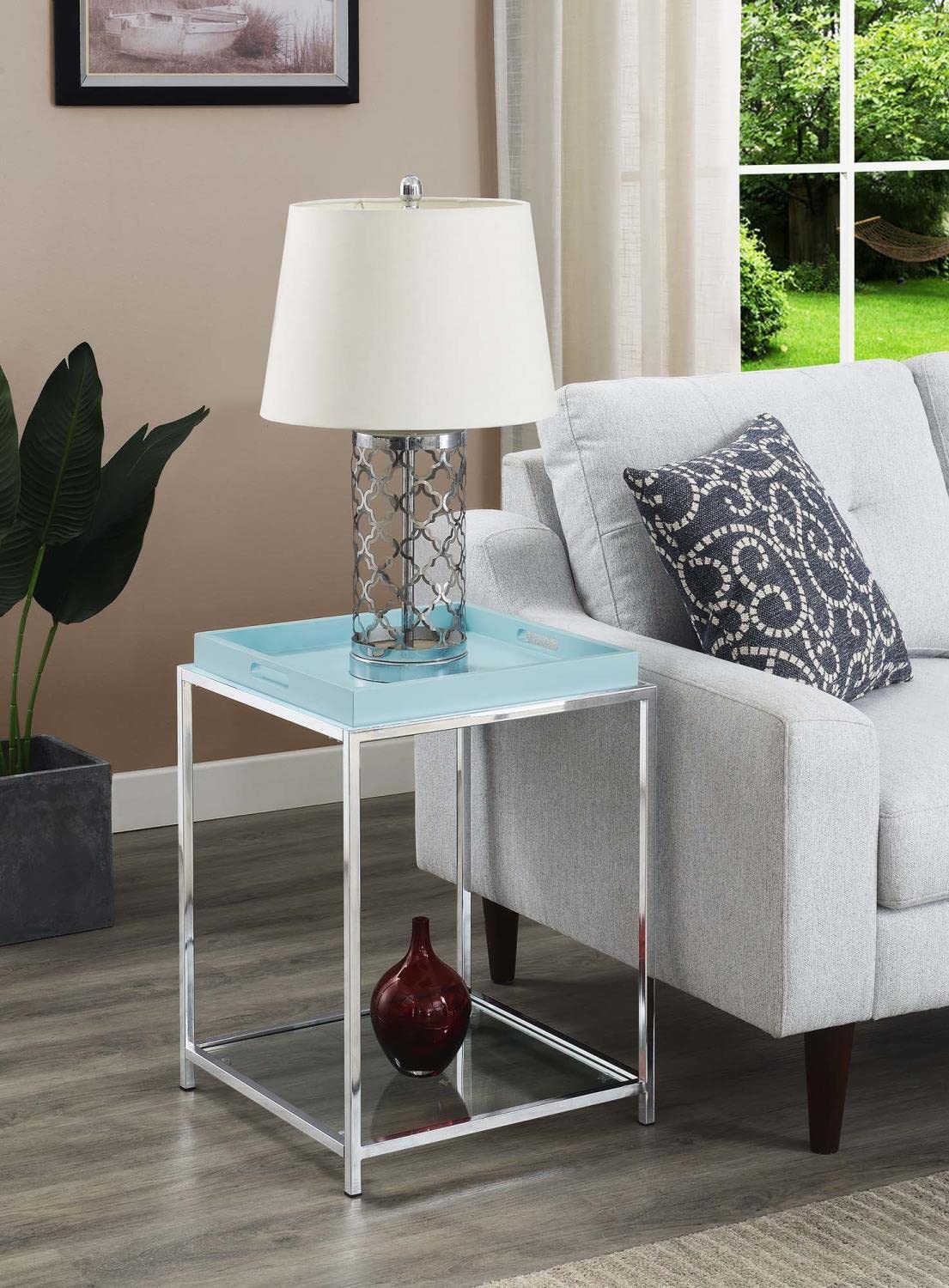 Convenience Concepts Palm Beach End Table with Removable Trays and Shelf, Sea Foam